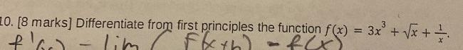 Solved 10. [8 marks] Differentiate from first principles the | Chegg.com