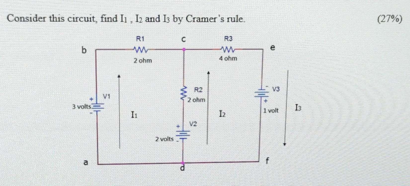 Solved Consider this circuit, find I1,I2 and I3 by Cramer's | Chegg.com