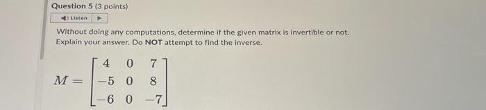 Solved Without doing any computations, determine if the | Chegg.com
