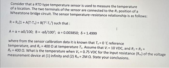 Solved Consider that a RTD type temperature sensor is used | Chegg.com