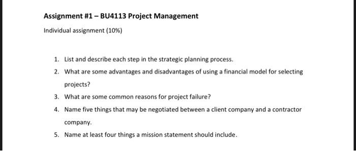 Solved Assignment 1 Bu4113 Project Management Individual 