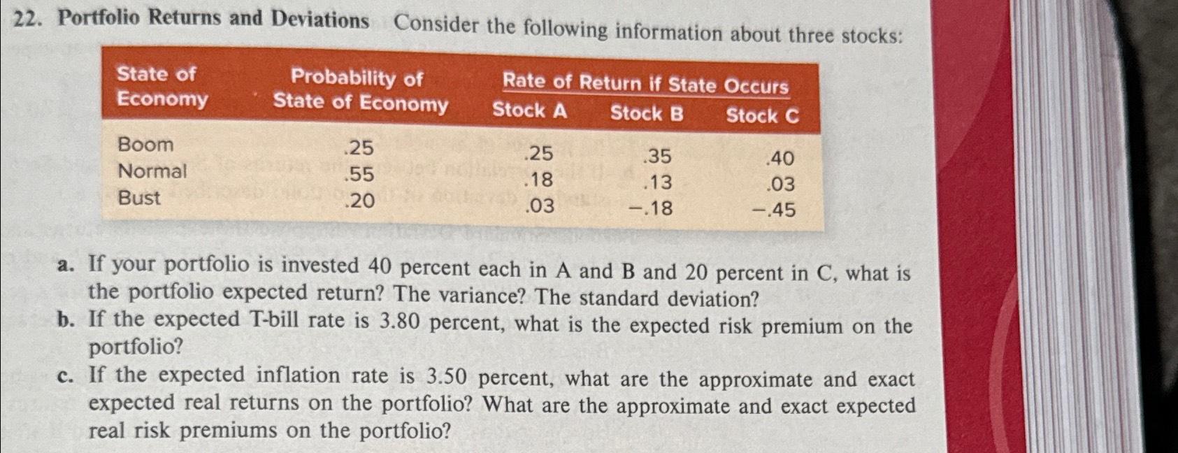 Solved Portfolio Returns and Deviations Consider the | Chegg.com