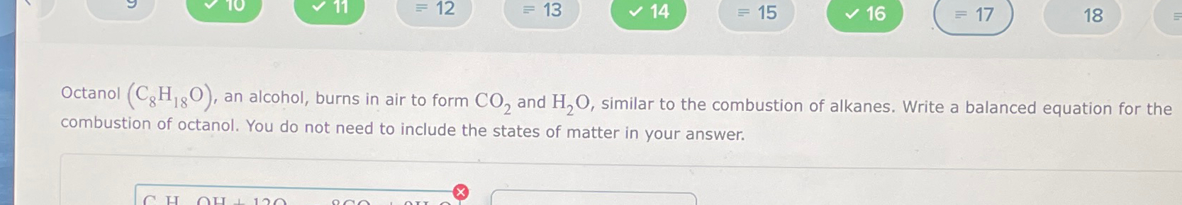 Octanol (C8H18O), ﻿an alcohol, burns in air to form | Chegg.com