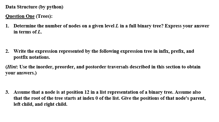 Data Structure (by python)Question One (Trees):1. | Chegg.com