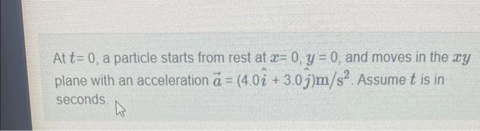 Solved At t=0, a particle starts from rest at x=0,y=0, and | Chegg.com