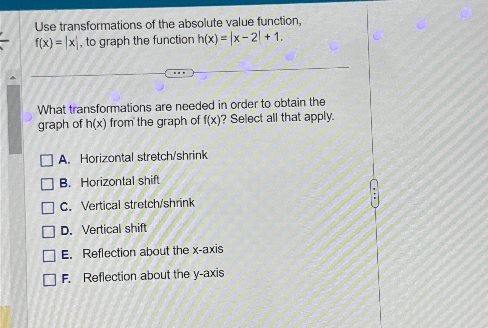 Solved Use Transformations Of The Absolute Value Function