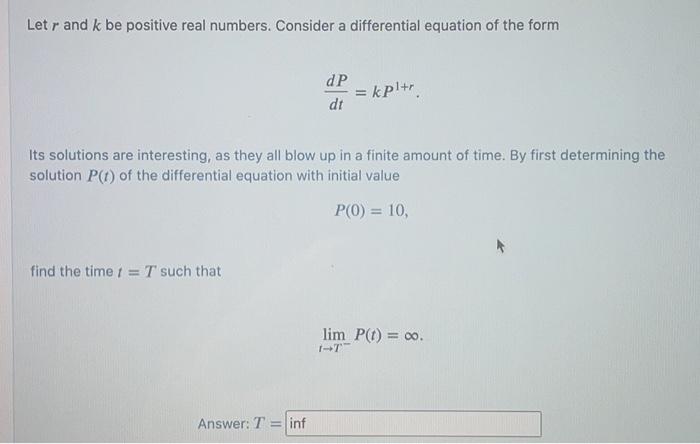 Solved Let r and k be positive real numbers. Consider a | Chegg.com