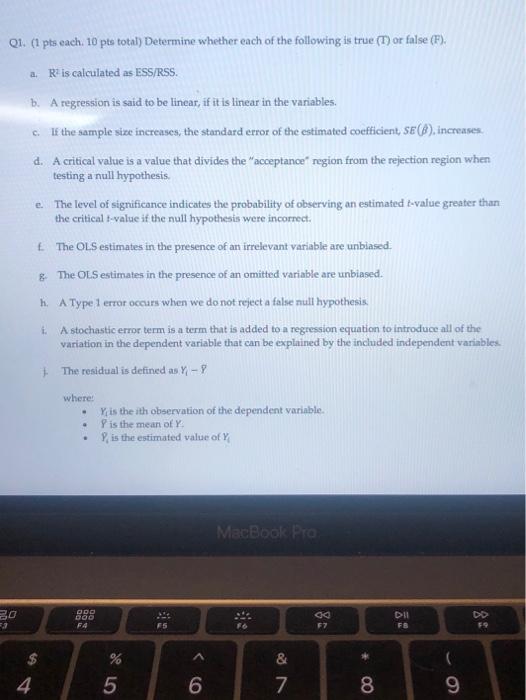 Solved Q1. (1 pts each. 10 pts total) Determine whether each | Chegg.com