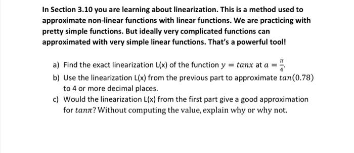 Solved In Section 3.10 you are learning about linearization. | Chegg.com
