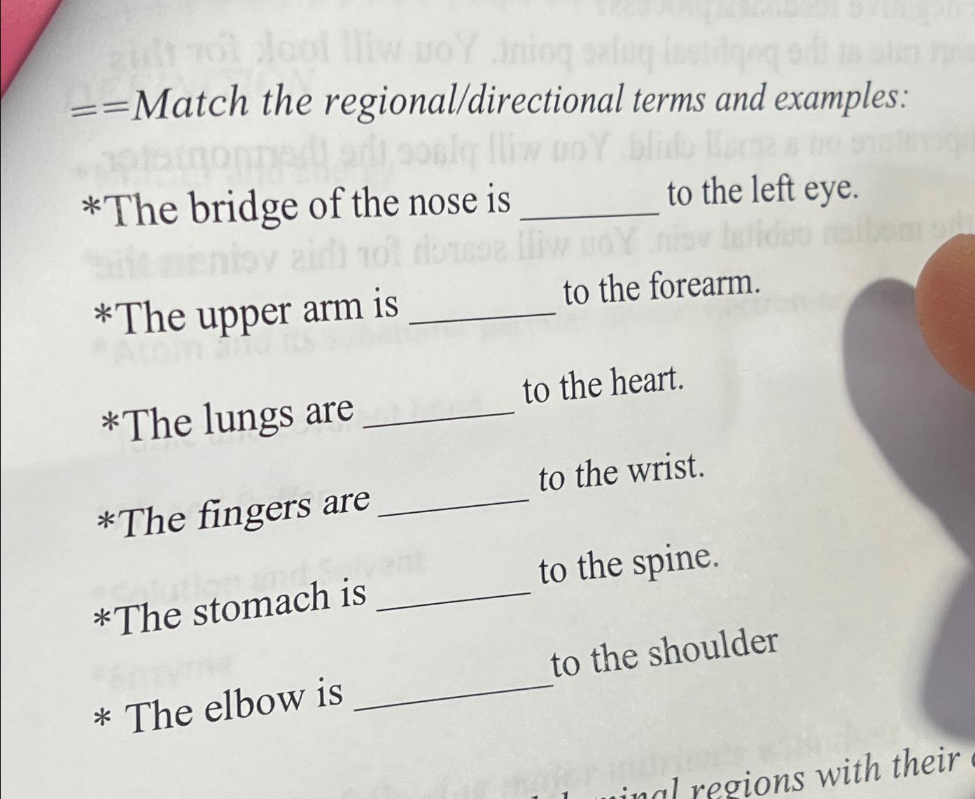Solved == ﻿Match the regional/directional terms and | Chegg.com