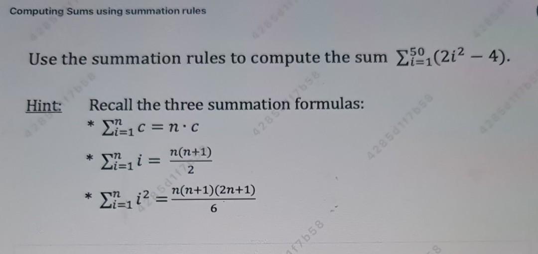 Solved Computing Sums using summation rules Use the | Chegg.com