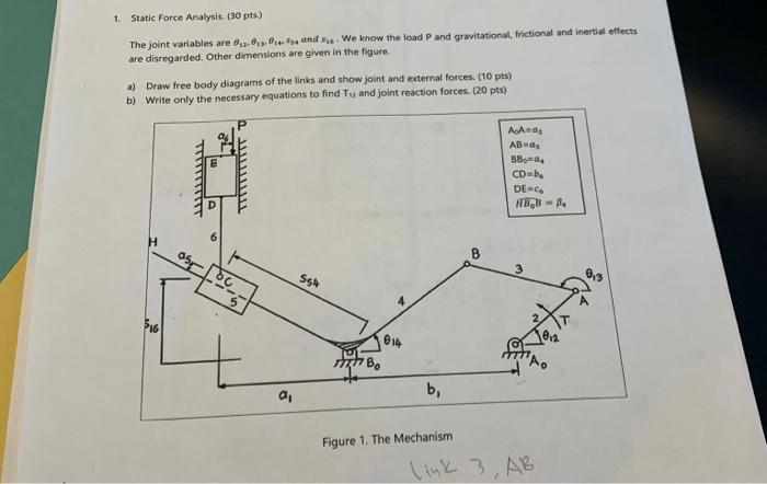 Solved 1. Static Force Analysis. (30 pts.) The joint | Chegg.com