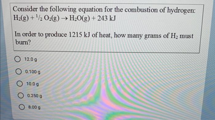Solved Consider the following equation for the combustion of | Chegg.com