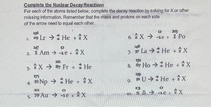 Solved Complete the Nuclear Decay Reactions For each of the | Chegg.com