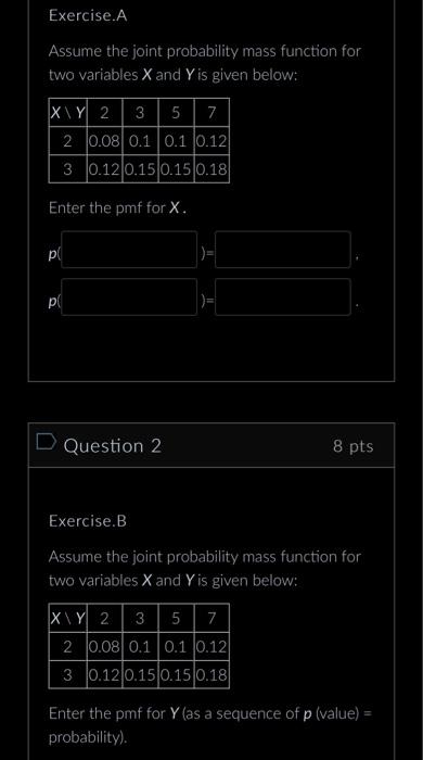Solved Exercise.A Assume the joint probability mass function | Chegg.com