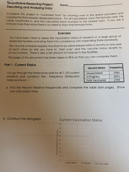 Name: Quantitative Reasoning Project: Describing and | Chegg.com