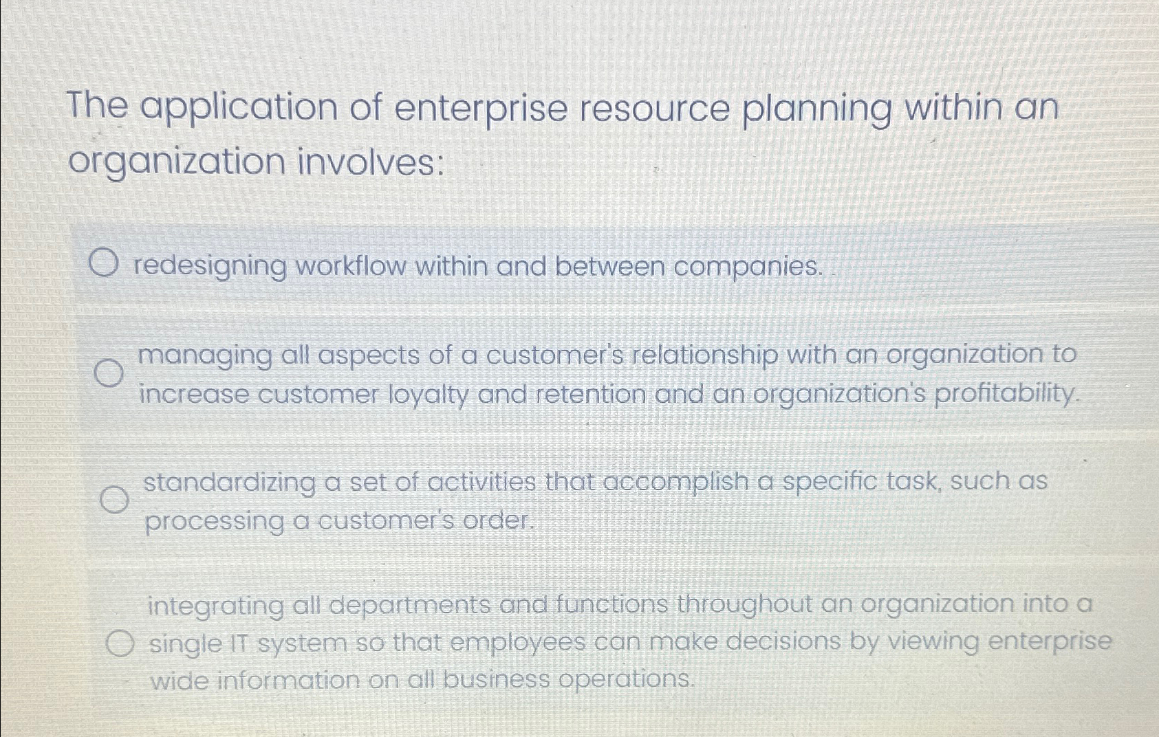 Solved The application of enterprise resource planning | Chegg.com