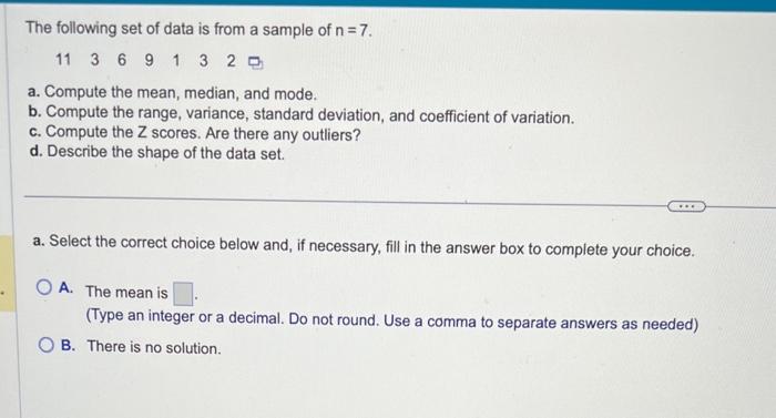 Solved The following set of data is from a sample of n=7. a. | Chegg.com