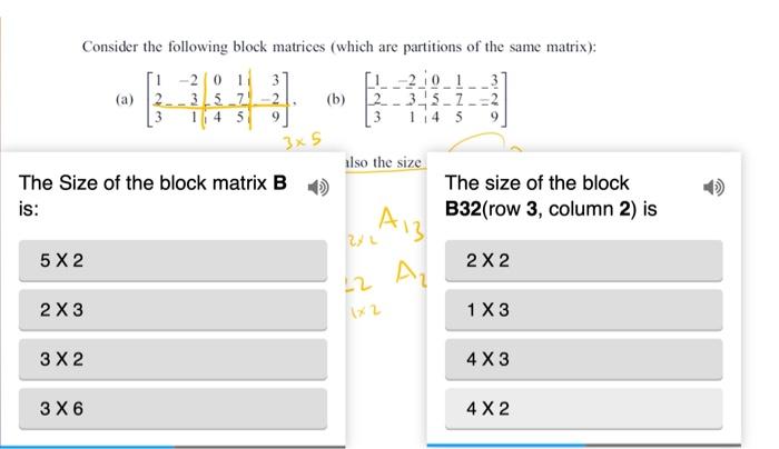Solved Consider the following block matrices (which are | Chegg.com