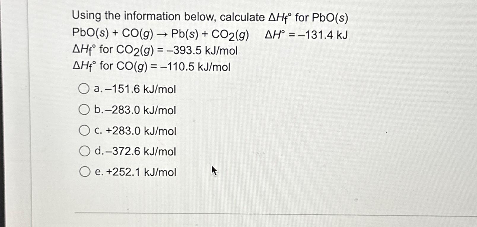 Solved Using the information below, calculate ΔHf° ﻿for | Chegg.com