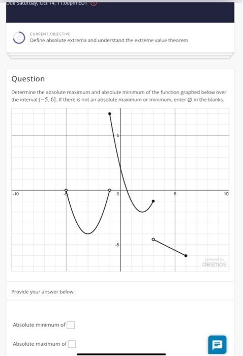 Solved CURAENT OBJECTIVE Define absolute extrema and | Chegg.com