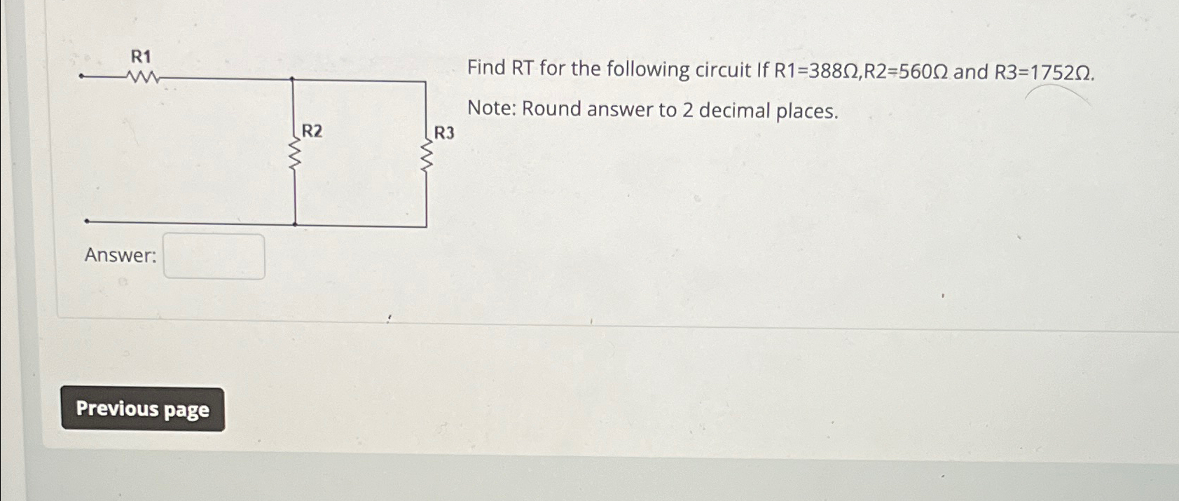 Solved Find RT for the following circuit If R1=388Ω,R2=560Ω | Chegg.com