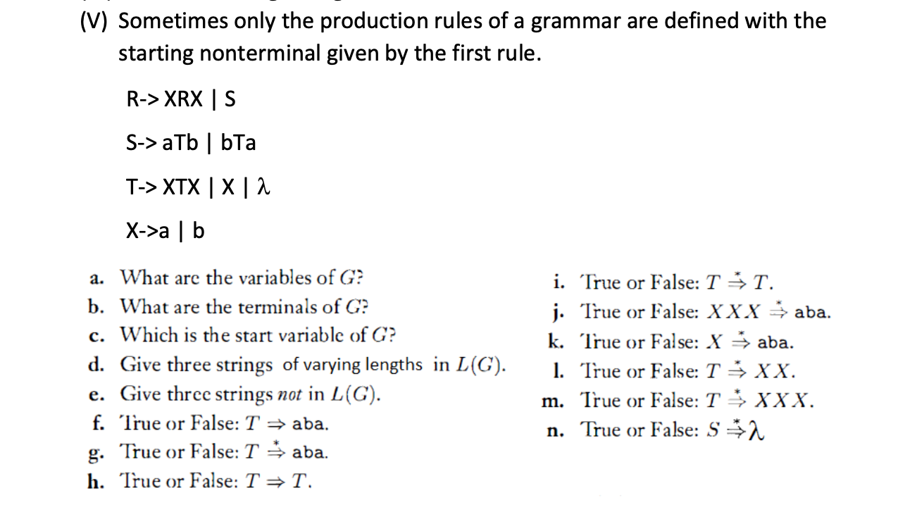 Solved (V) ﻿Sometimes only the production rules of a grammar | Chegg.com