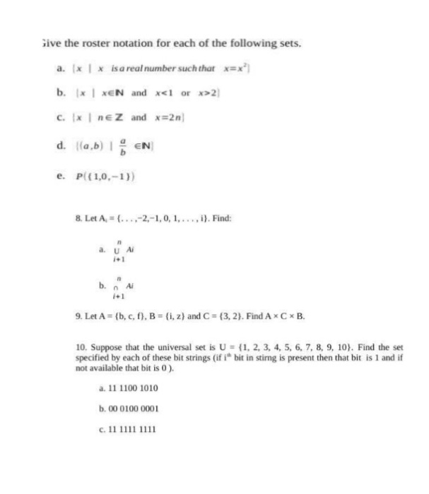 Solved Give the roster notation for each of the following | Chegg.com