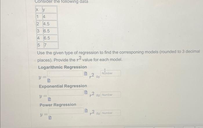 Solved Consider the following data Use the given type of | Chegg.com