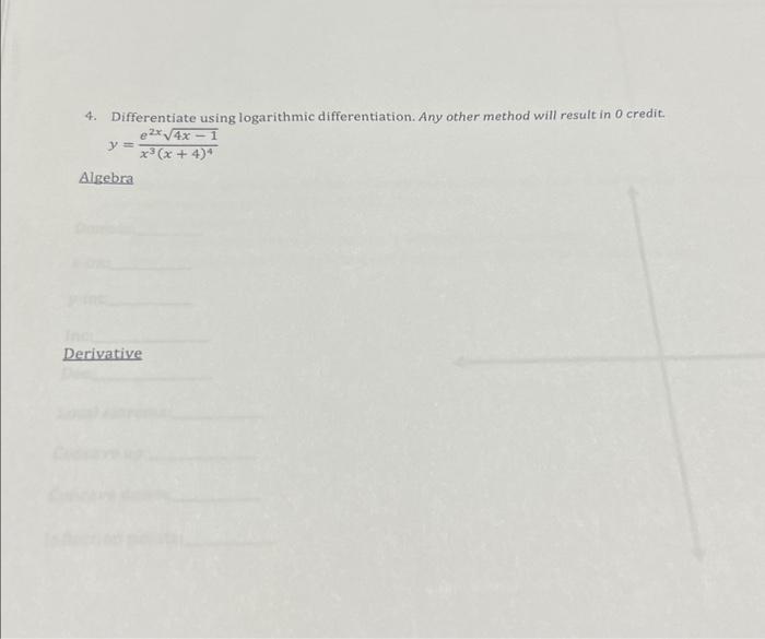 Solved 4. Differentiate using logarithmic differentiation. | Chegg.com