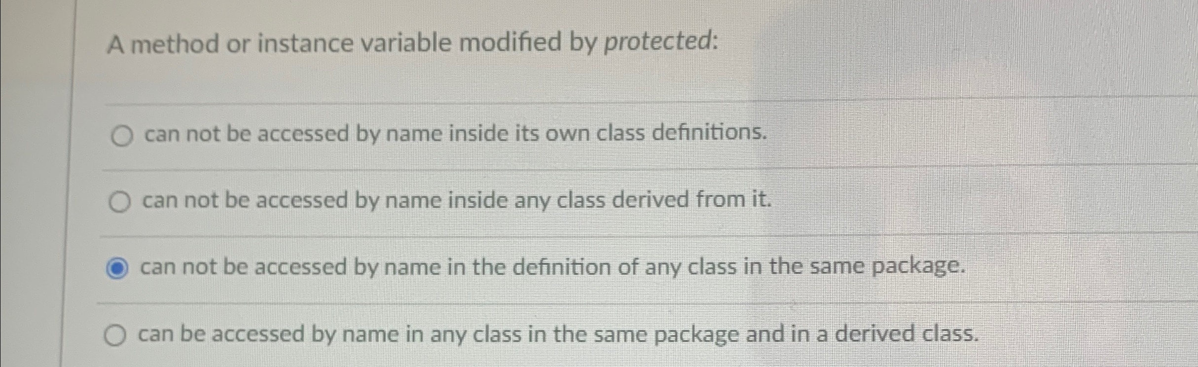 Solved A method or instance variable modified by | Chegg.com
