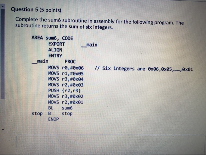 Question 8 5 Points Write An Assembly Program That