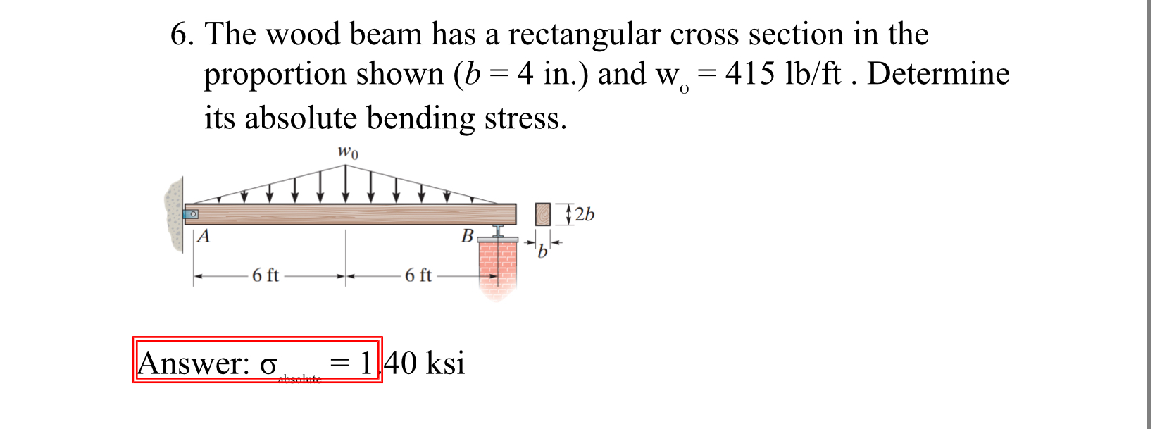 Solved 6 . ﻿The wood beam has a rectangular cross section in | Chegg.com