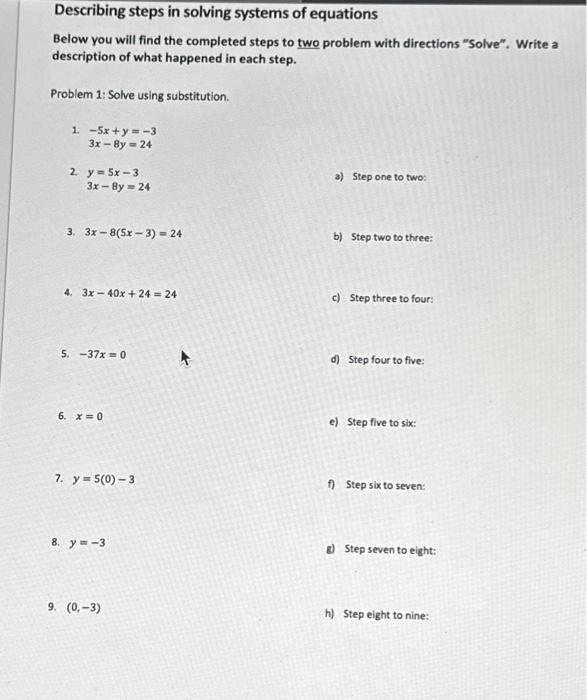 Solved Describing steps in solving systems of equations | Chegg.com