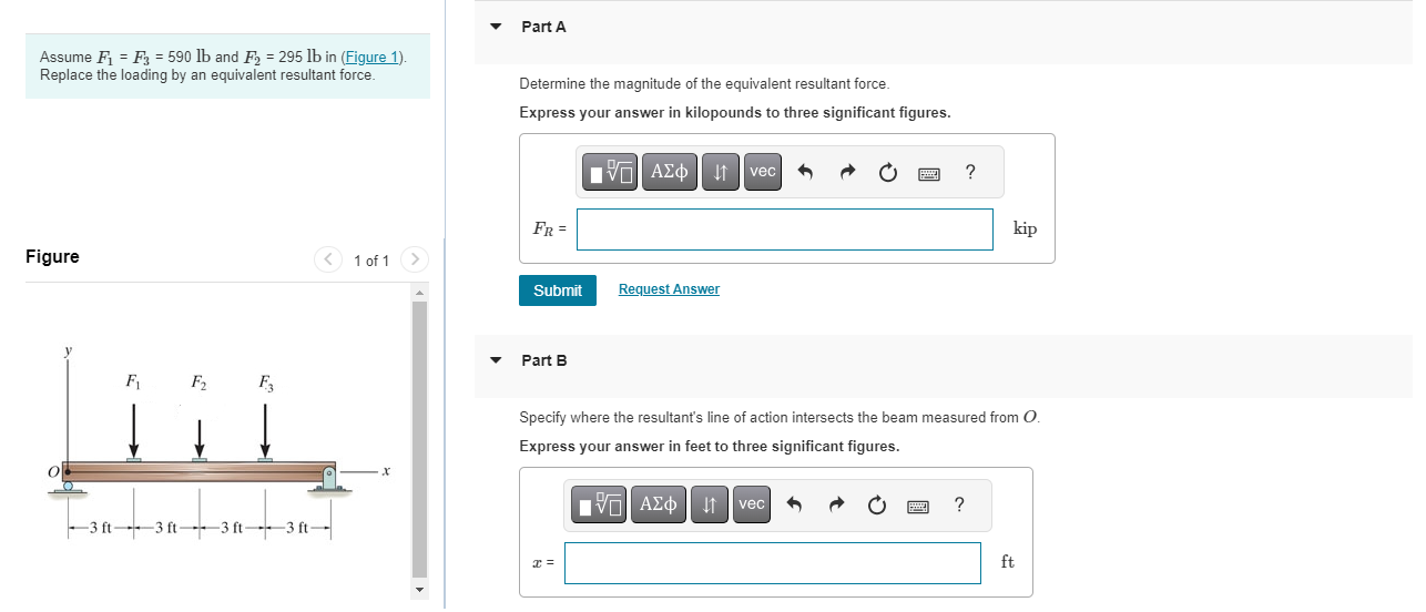 Assume F1=F3=590lb ﻿and F2=295lb ﻿in (Figure | Chegg.com