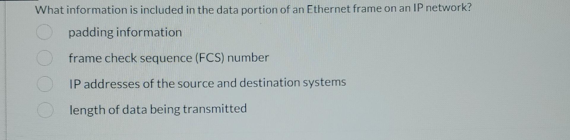Solved What information is included in the data portion of | Chegg.com