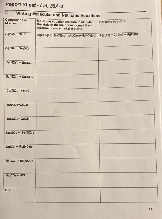 Solved Report Sheet - Lab 30A-4 c. Writing Molecular and Net | Chegg.com