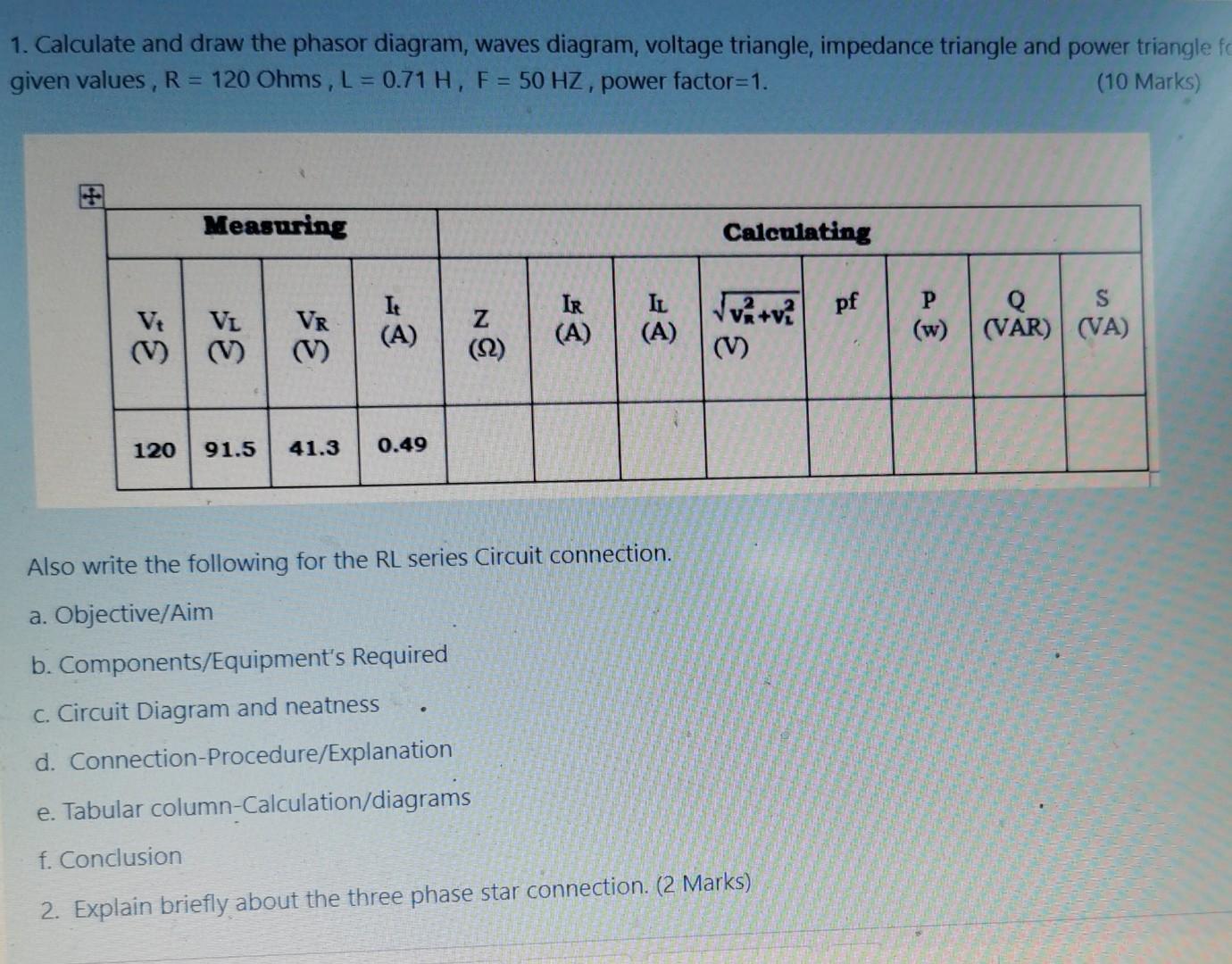 Solved 1. Calculate and draw the phasor diagram, waves | Chegg.com