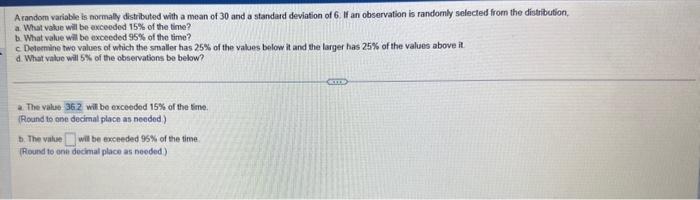 Solved A random variable is normally distributed with a mean | Chegg.com