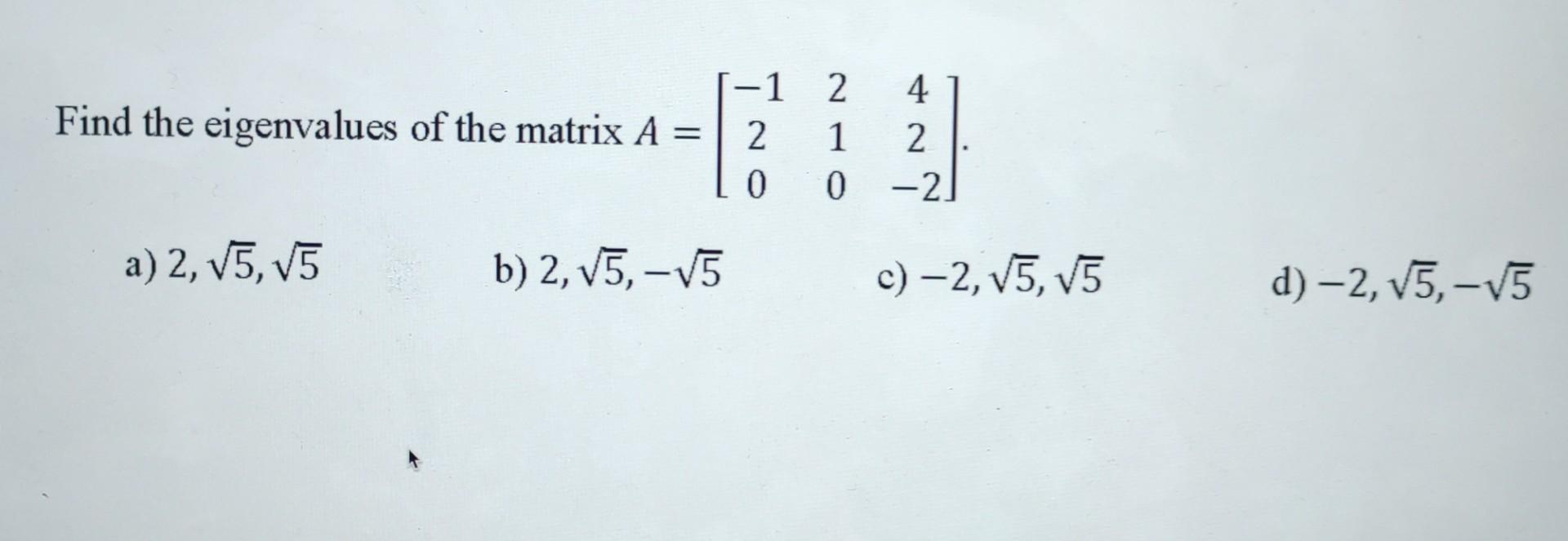 Solved Find the eigenvalues of the matrix A = = -1 2 4. 2 1 | Chegg.com
