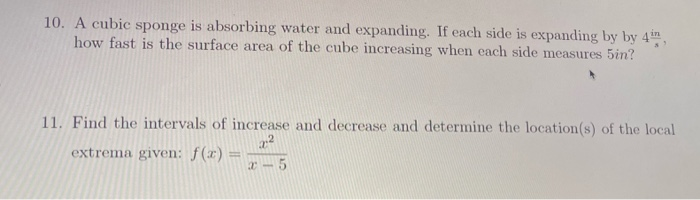 Solved 10. A cubic sponge is absorbing water and expanding. | Chegg.com