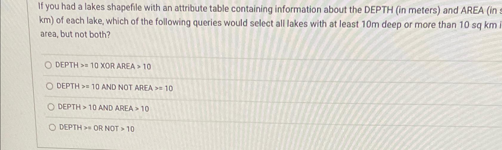 Solved If you had a lakes shapefile with an attribute table | Chegg.com