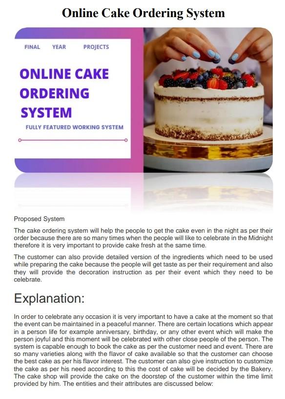 Solved Online Cake Ordering System FINAL YEAR PROJECTS | Chegg.com