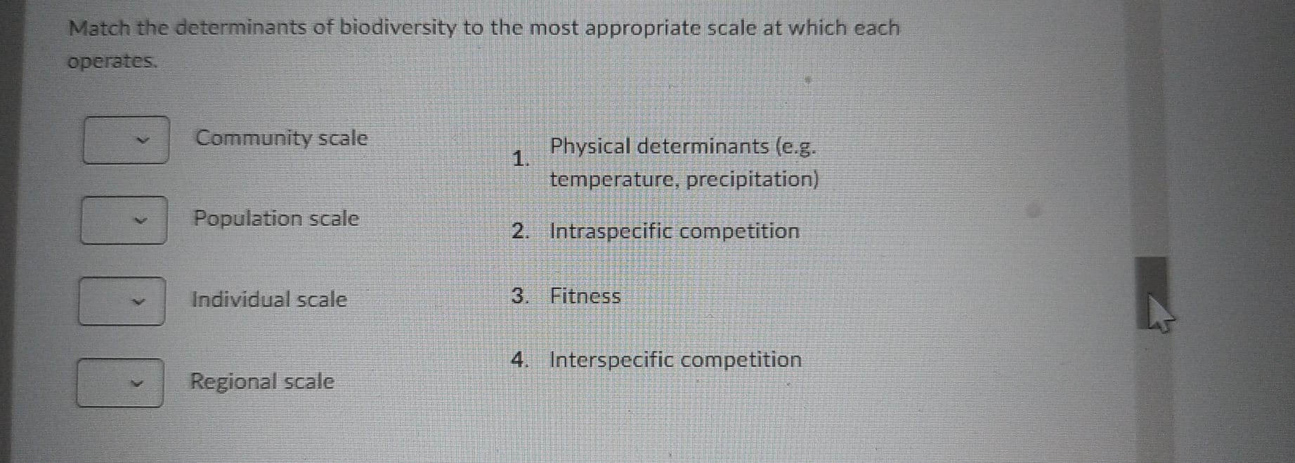 Solved Match the determinants of biodiversity to the most | Chegg.com