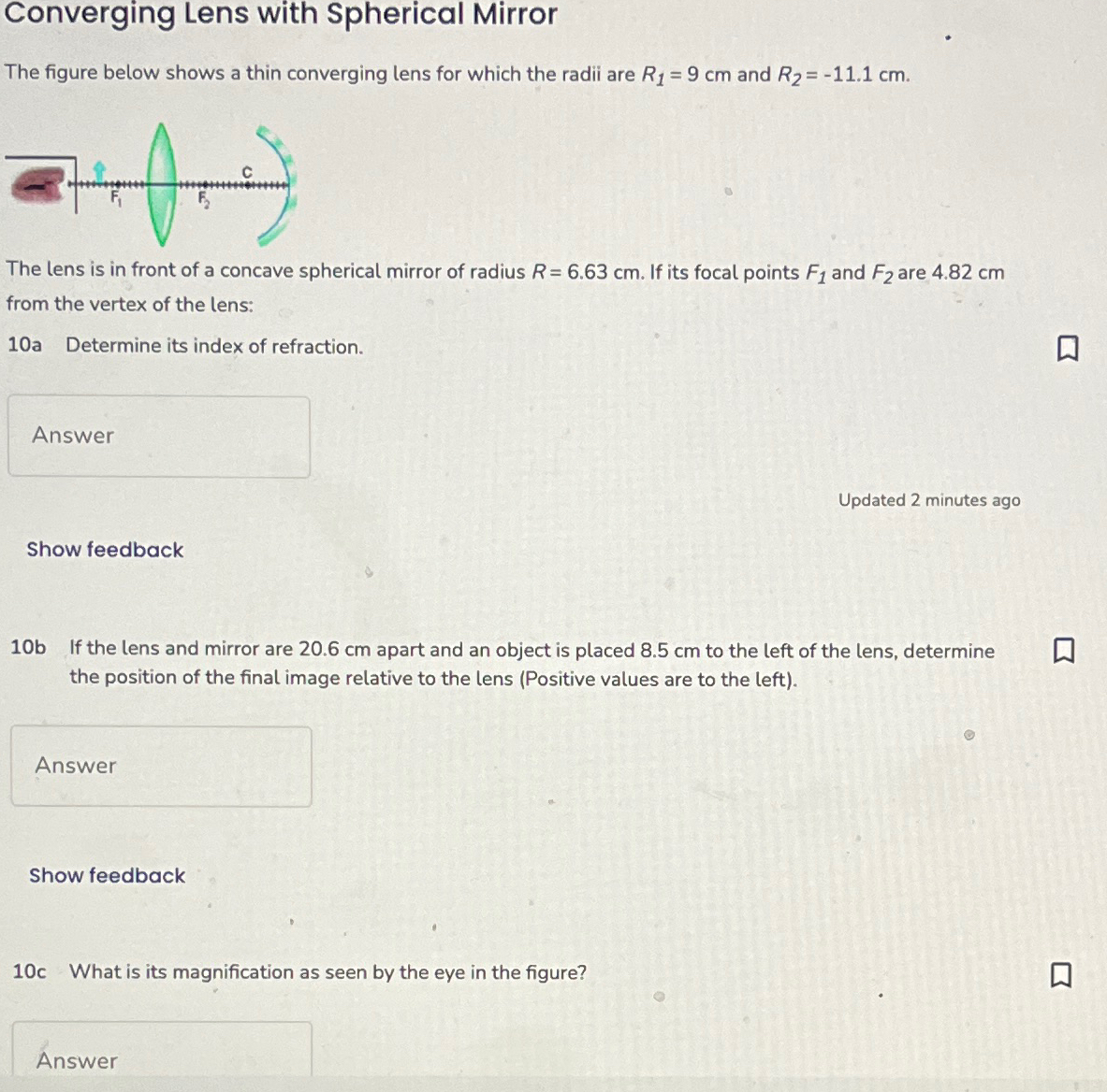 Converging Lens with Spherical MirrorThe figure below | Chegg.com