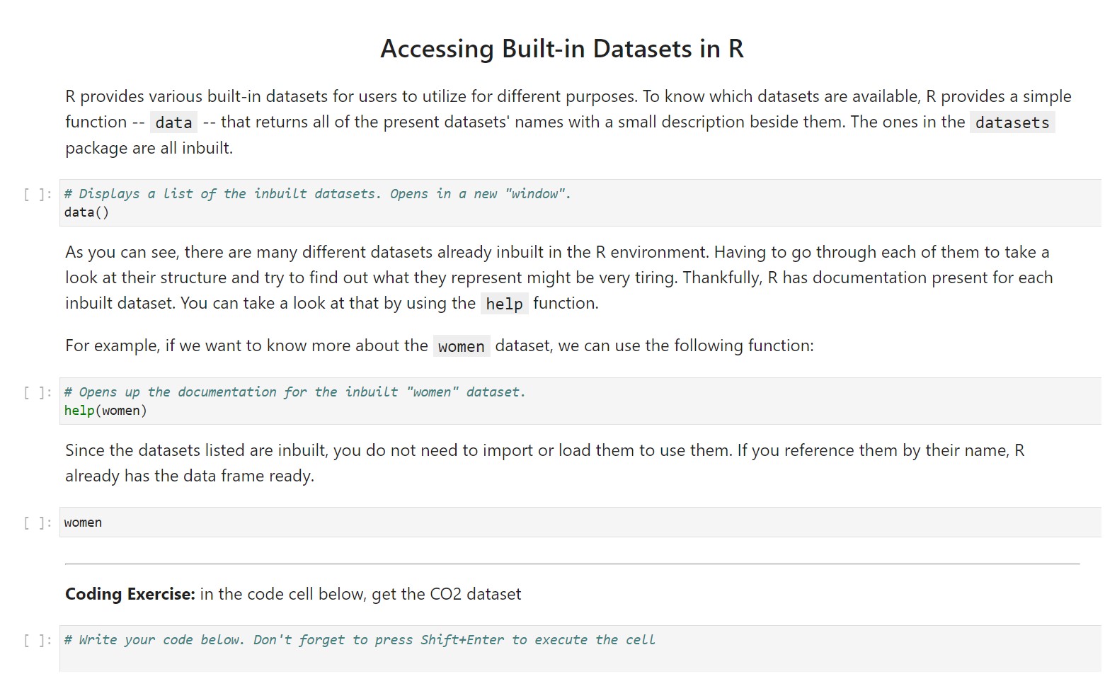 Solved Accessing Built-in Datasets in RR ﻿provides various | Chegg.com