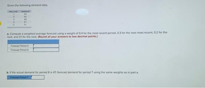 Solved Given the folowing demand data, a. Compute a weighted | Chegg.com