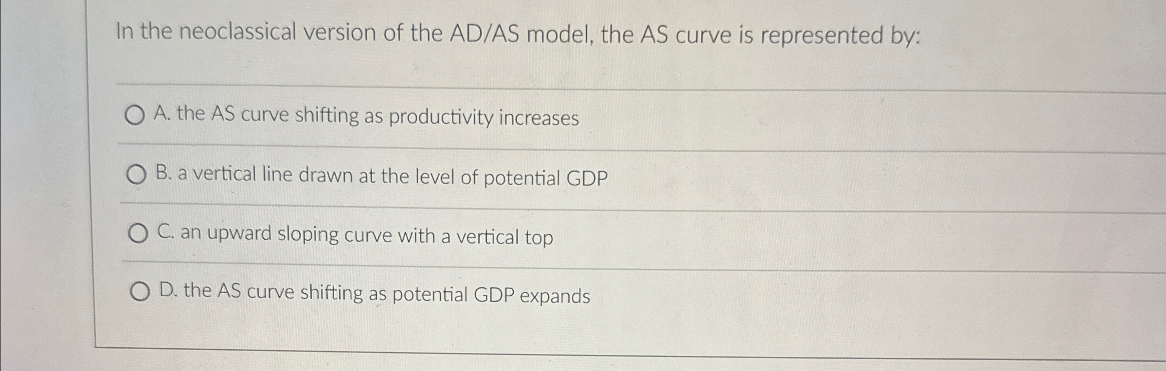 Solved In the neoclassical version of the AD/AS model, the | Chegg.com