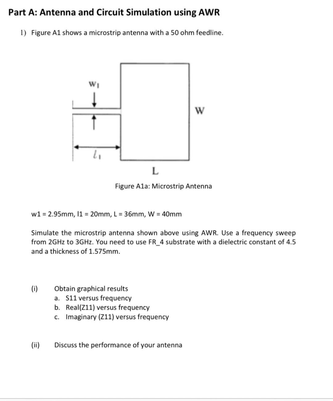 Part A: Antenna and Circuit Simulation using AWR 1) | Chegg.com
