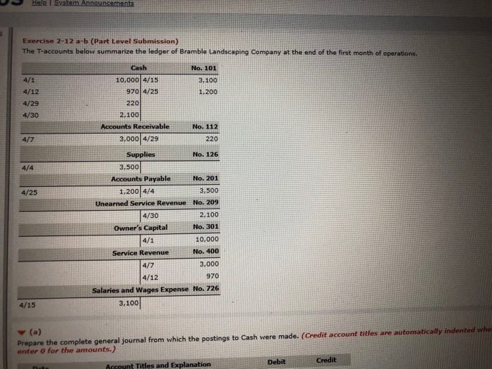 Solved Hele System Announcem Exercise 2-12 a-b (Part Level | Chegg.com